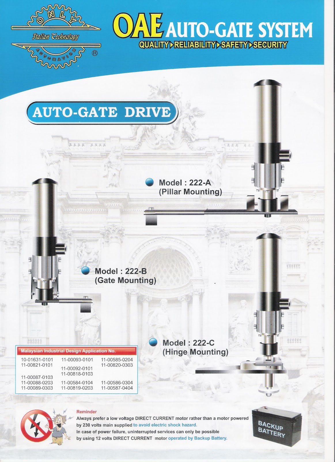 ALARM SYSTEM- AUTOGATES-CCTV: OAE AUTO-GATE (DRIVE SYSTEM)