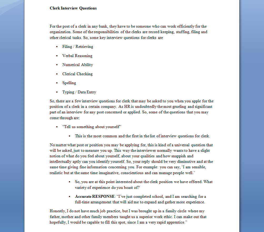 See Once Clerk Interview Questions see-once-clerk-interview-questions