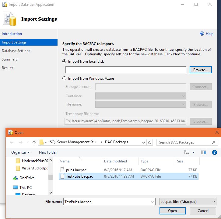 HodentekMSSS: Importing a data-tier application to SQL Server 2016