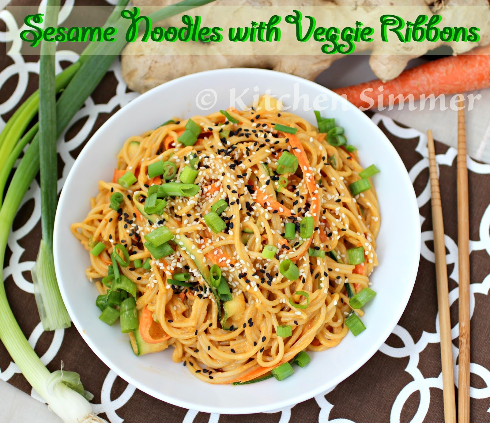 Kitchen Simmer: Asian Sesame Noodles with Zucchini and Carrot Ribbons