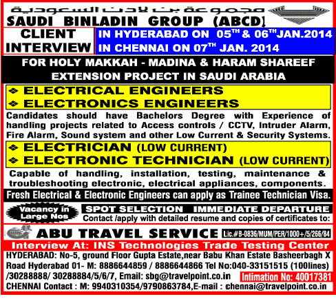Job Samachar: SAUDI BINLADIN GROUP (ABCD) Requires Elctrical Engineers ...