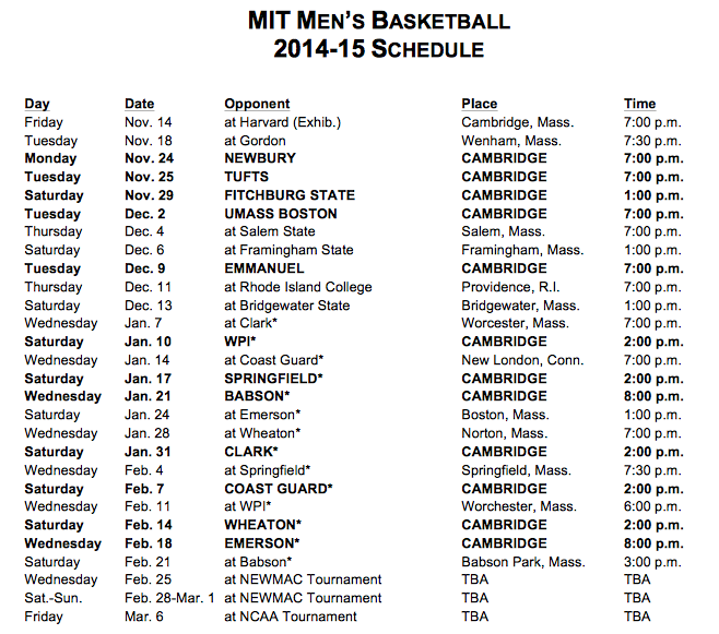 MIT Basketball Releases 2014-2015 Schedule