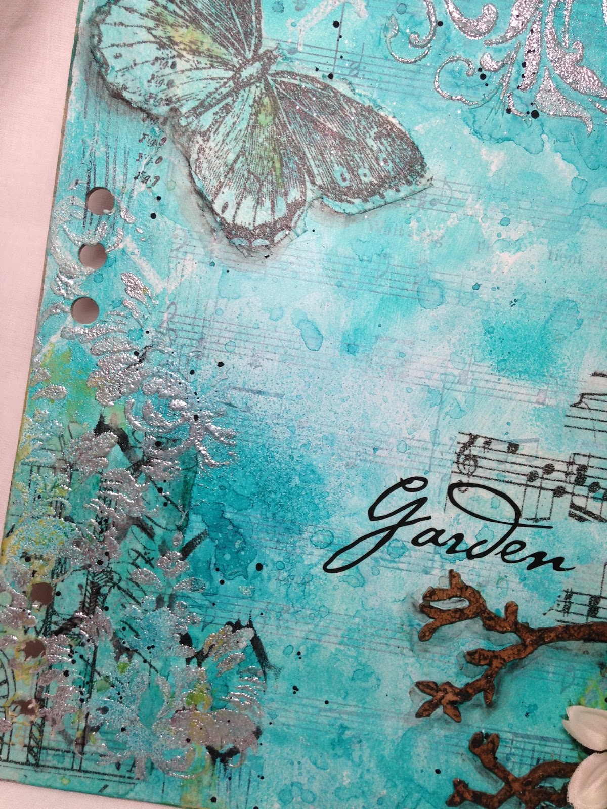 sarascloset: Turquoise and Silver Mixed Media Journal Page Spread