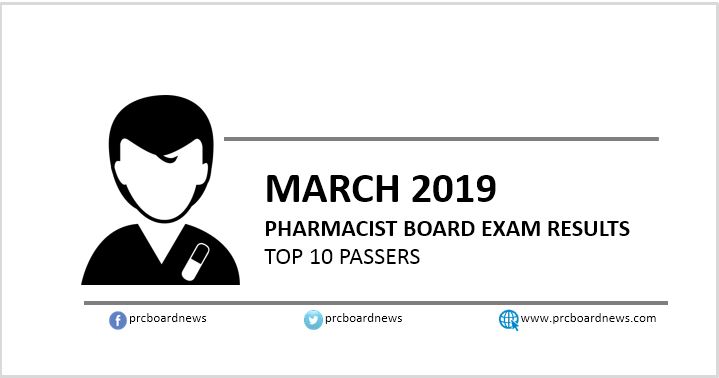 PRC RESULT: March 2019 Pharmacist board exam top 10 passers