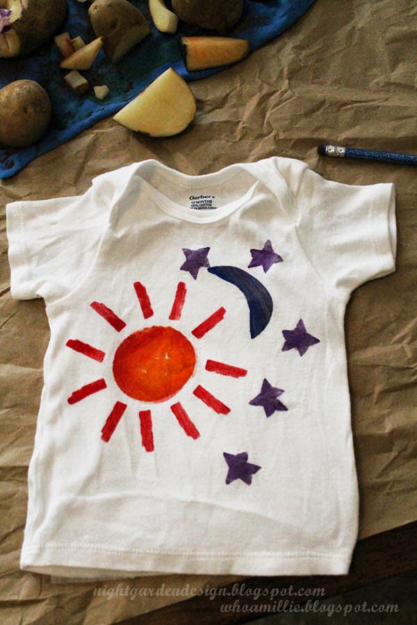 Night Garden Blog: potato print onesies (baby shower project)