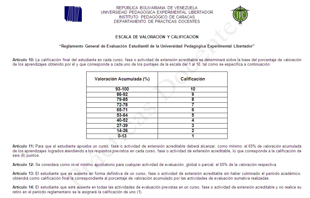 Escala De ValoraciÓn Y CalificaciÓn “reglamento General De Evaluación