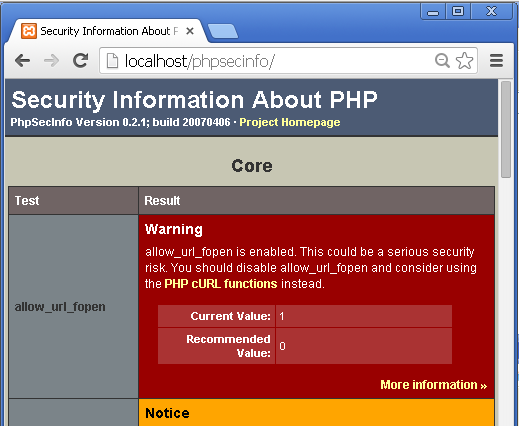 Secure Steps: How to use PhpSecInfo to check php configuration vulnerability