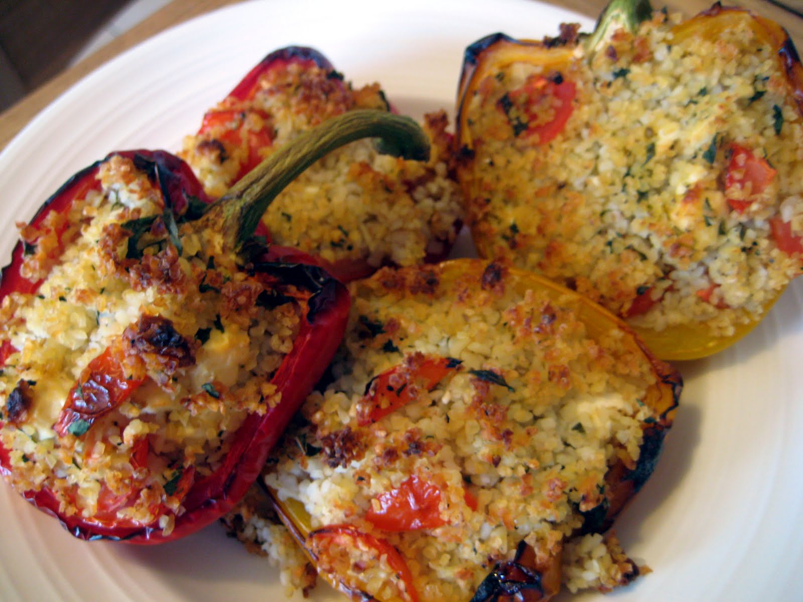 Serena's Medium Rare: Stuffed Peppers with Bulgur Wheat, Feta & Mint