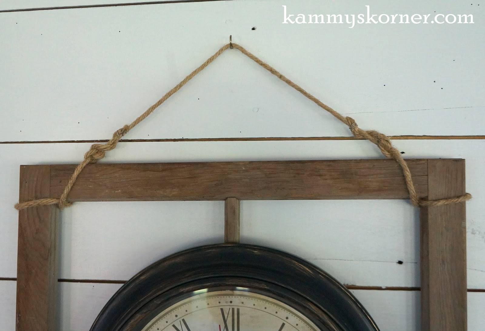 Kammy's Korner: Old Window, Clock, and Rope {$1 Decor for the Sunroom}