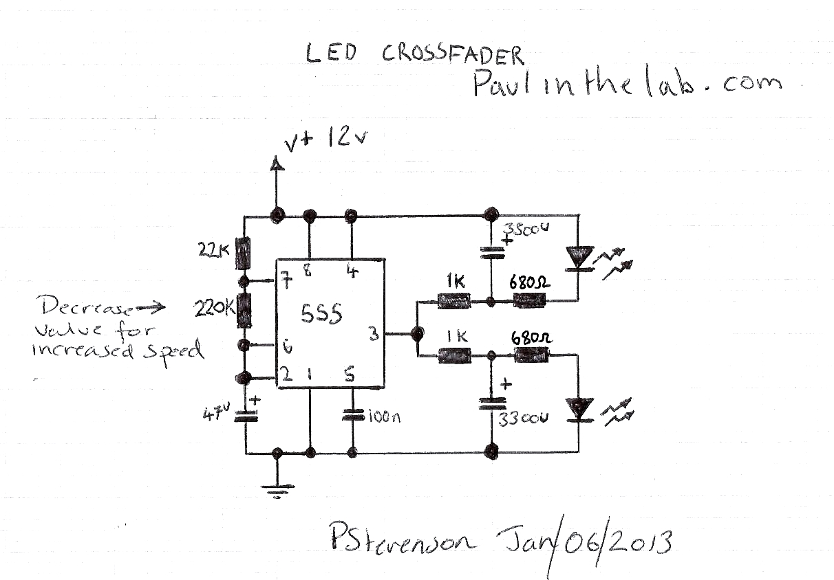 Paul In The Lab: LED Crossfader Stripboard Veroboard Layout