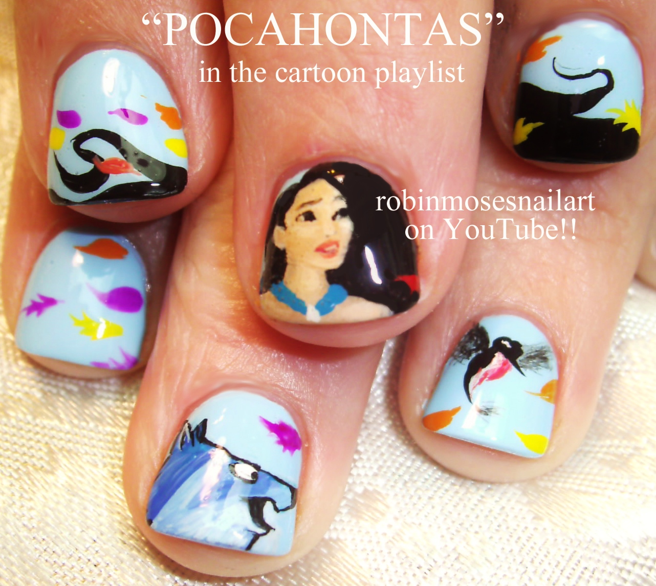 Nail Art By Robin Moses Disney Nail Art Pocahontas Nails Meeko And Flit Nails Meeko