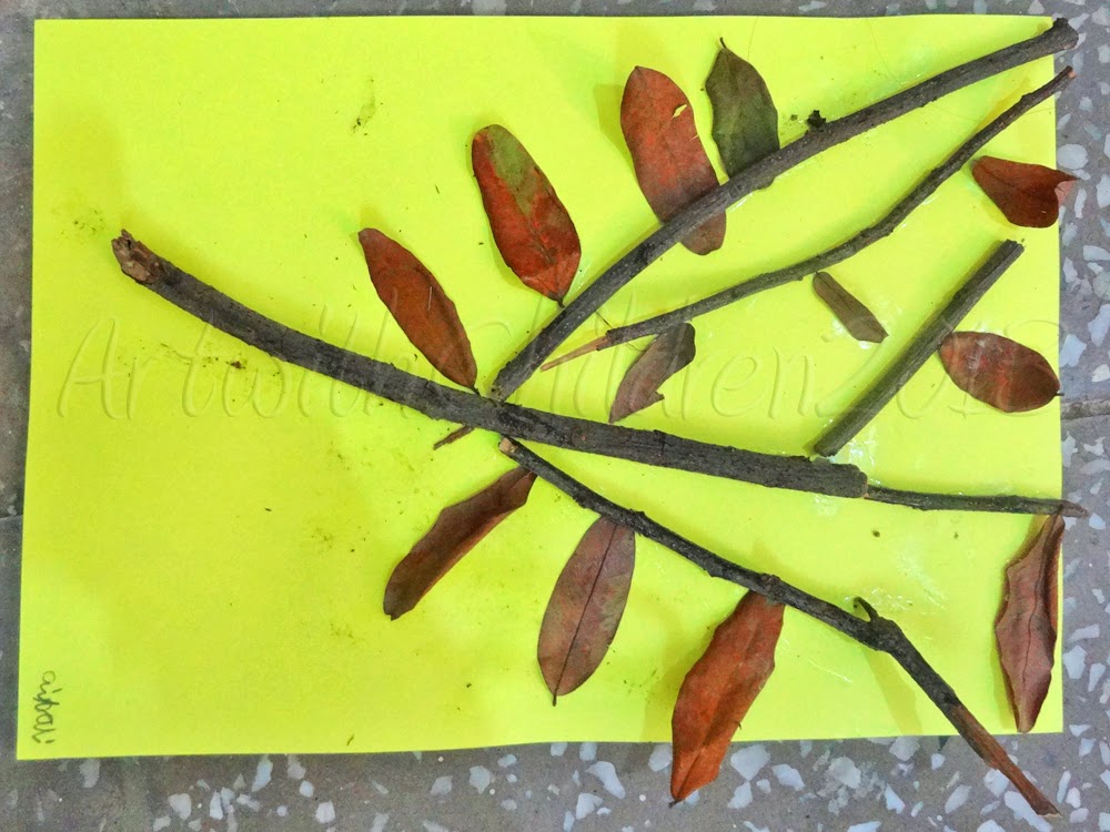 Make a tree using twigs and leaves -Think-Pick-Create projects