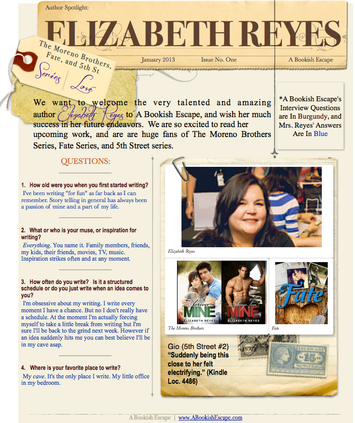 A Bookish Escape: Author Spotlight: Elizabeth Reyes