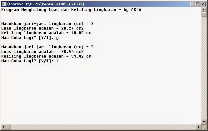 Program Menghitung Luas dan Keliling Lingkaran