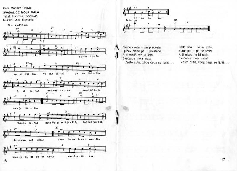 NOTE | DOMACE I STRANE: SVAĐALICE MOJE MALA NOTE AKORDI TEKST