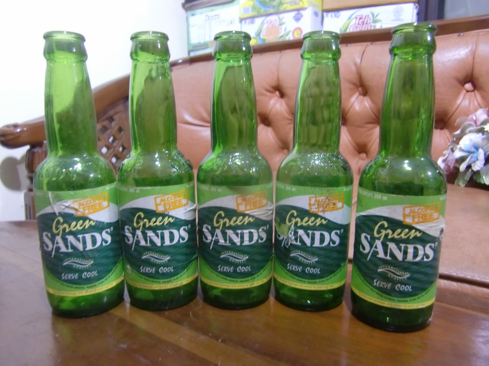 CILEGON ANTIK: Botol Jadul Label Kertas Merek Green SAND