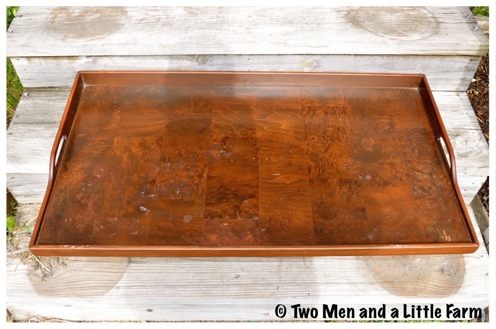 Two Men and a Little Farm: LARGE WOODEN TRAY TRASH TO TREASURE