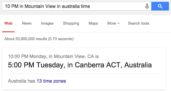 Time Zone Converter in Google Search