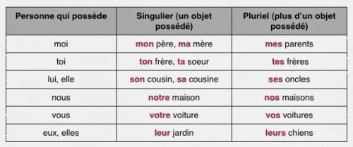 Le cahier de Gloria: Les adjectifs et les pronoms posséssifs