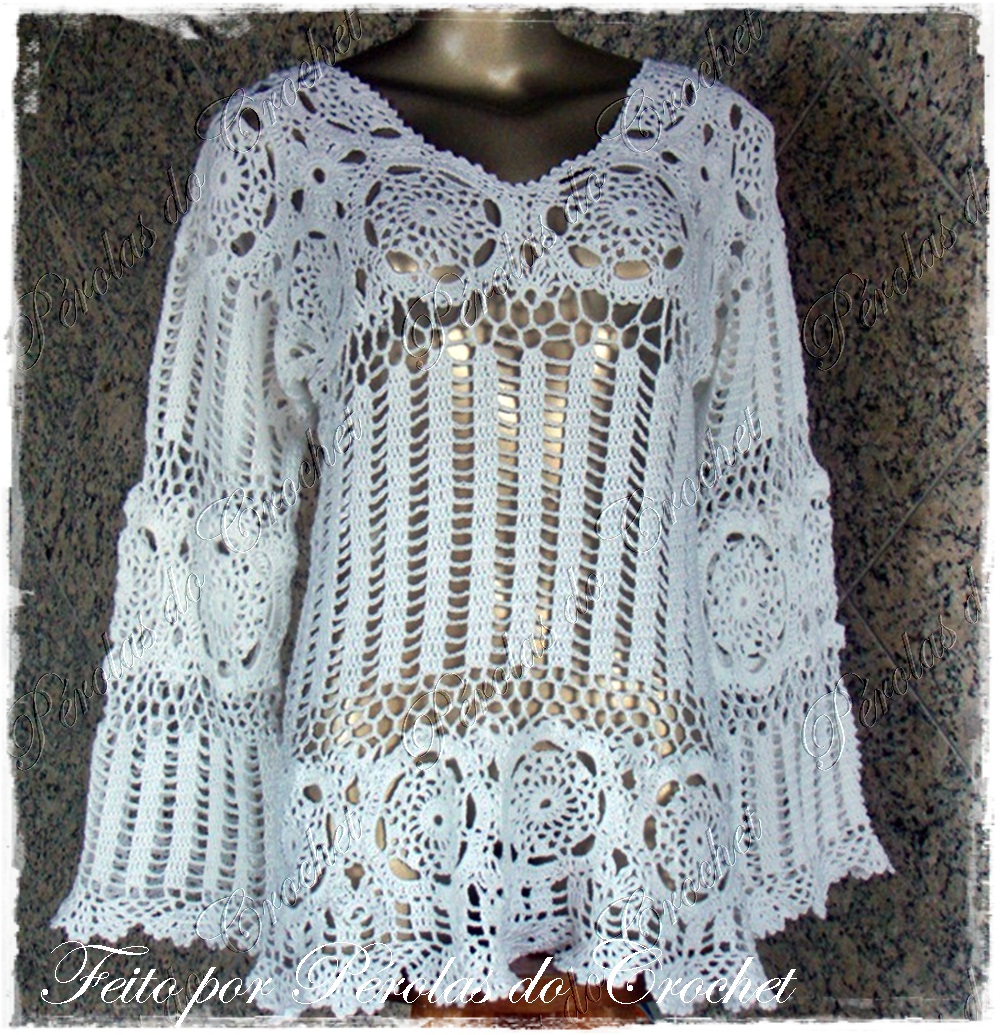 Renata Vieira Pérolas do Crochet: Blusa em croche manga longa Modelo ZANG
