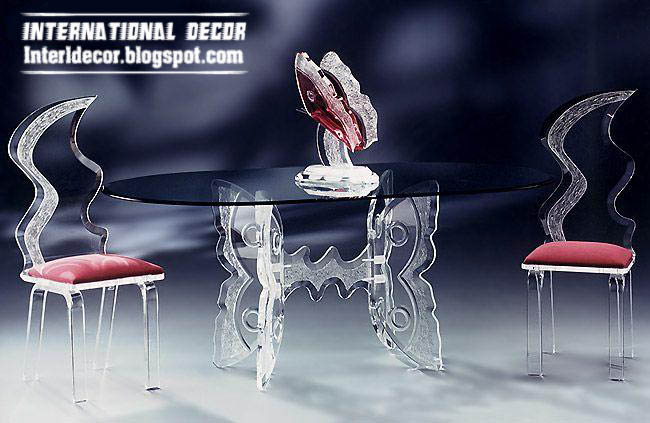 Luxurious glass dining room furniture, glass tables, chairs