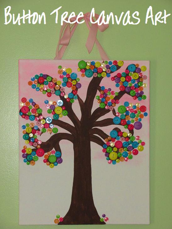 Mama To Three Chicks: Button Tree Canvas Art