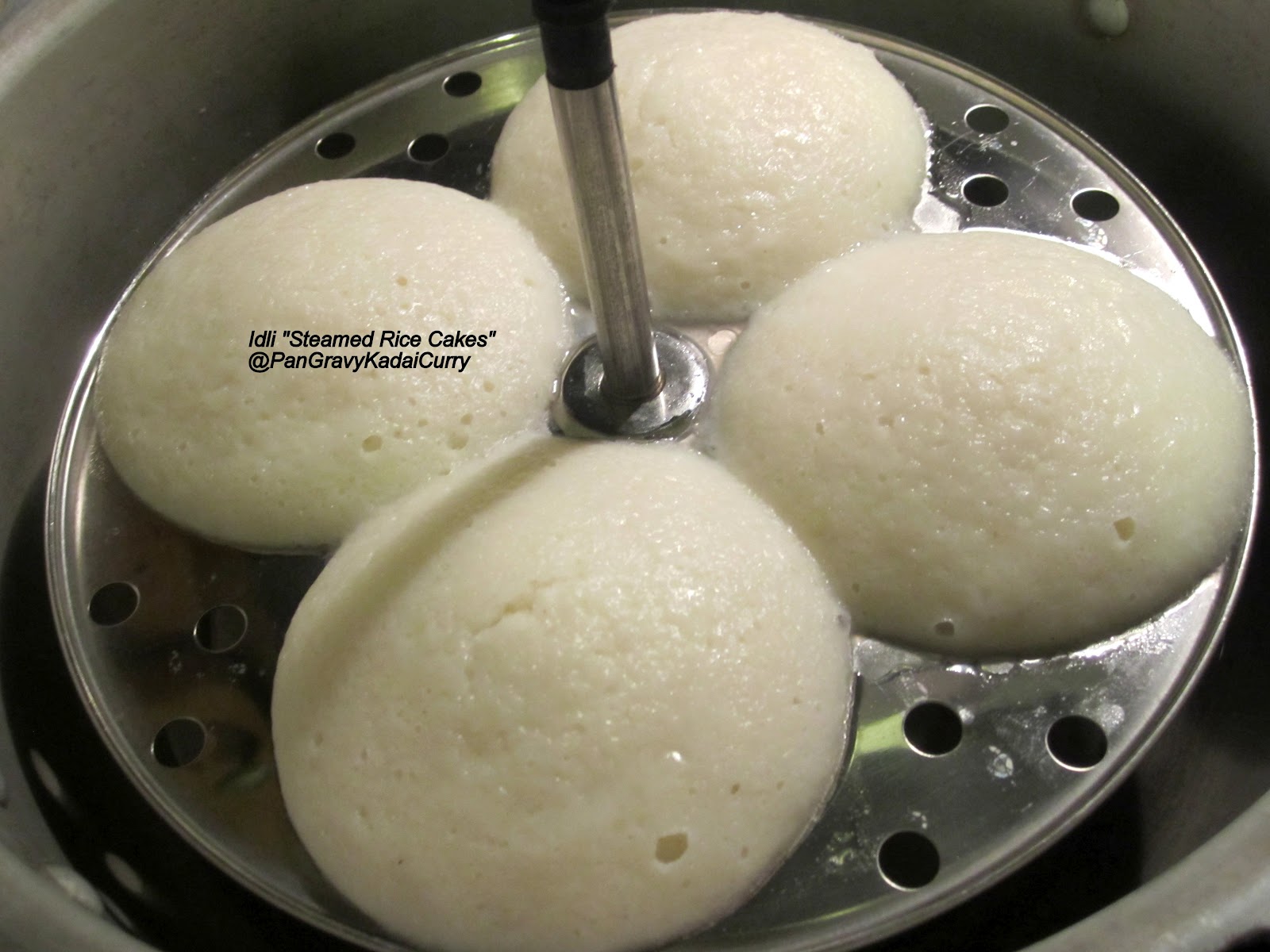 Pan Gravy Kadai Curry: Idli "Steamed Rice Cakes" With Red and Green Chutney