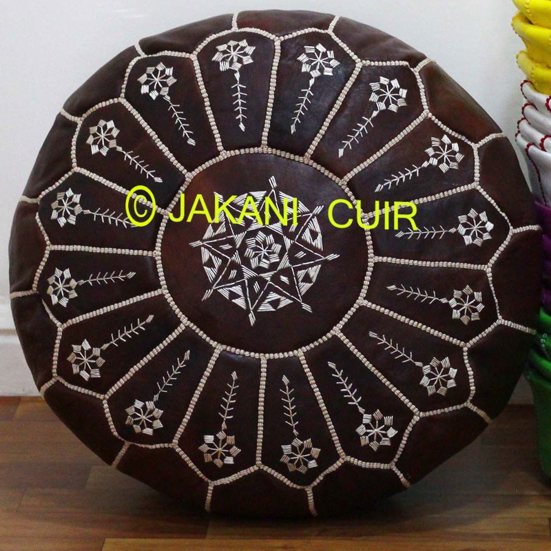 Jakani Cuir Nature: Moroccan Leather Pouf Camel