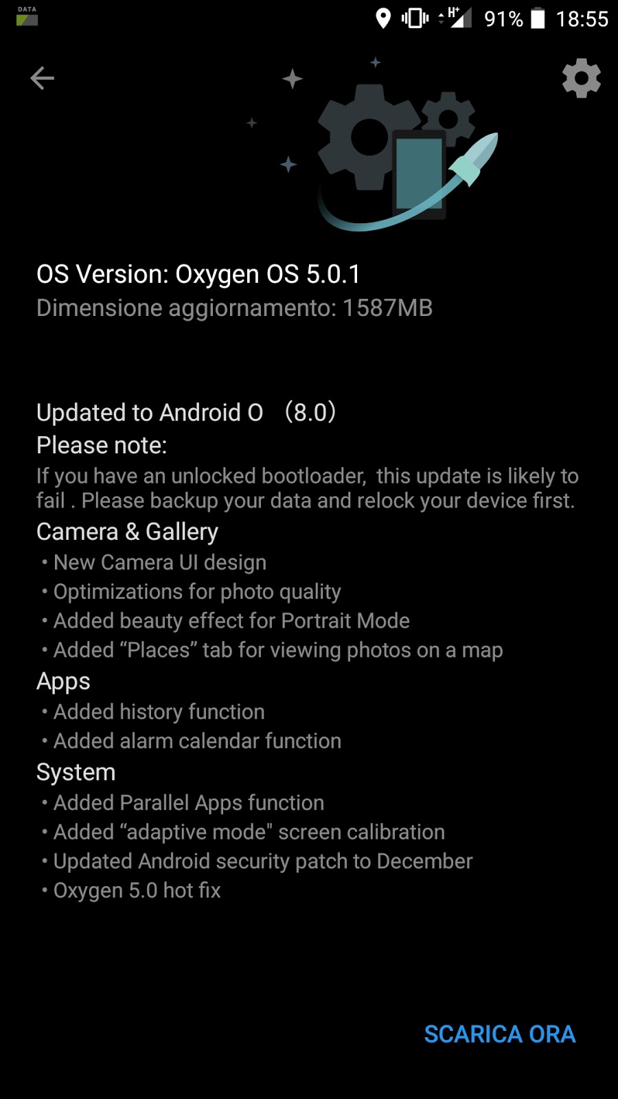 Vomito Ergo Rum: Aggiornamento Oxygen OS 5.0.1