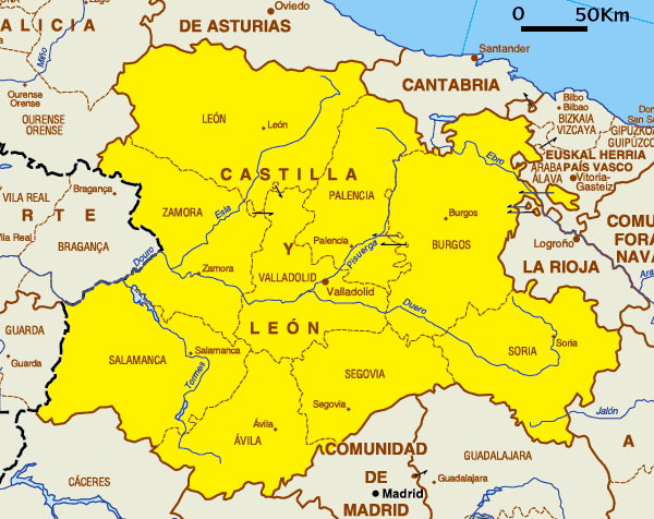 Castille et Leon Carte de la ville - Carte Espagne Ville Région politiques