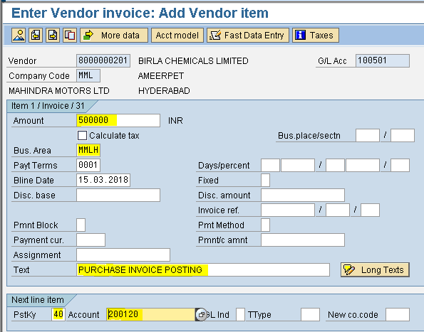 SAP - FICO MODULE LEARNING: Purchase Invoice Posting