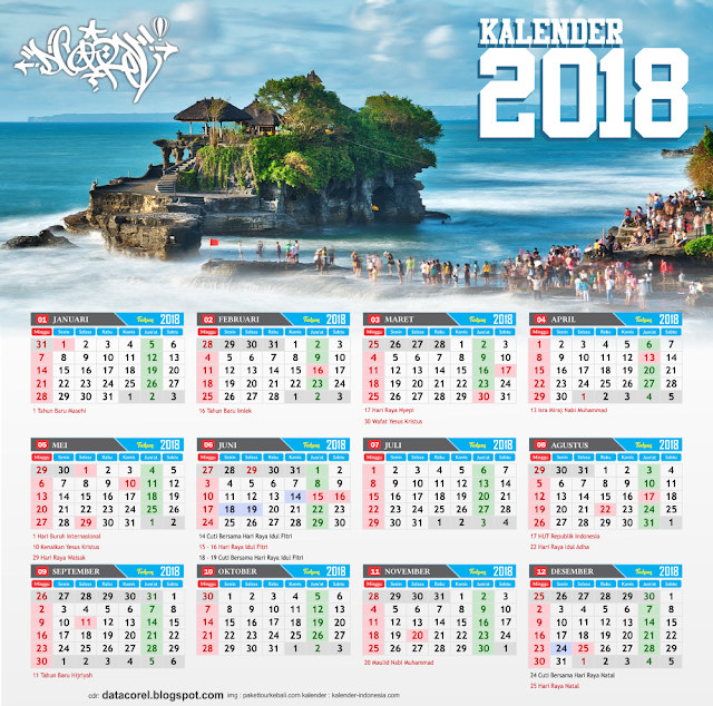 Bali Kalender 2018 Indonesia CDR File Corel Draw - Jualdesainku