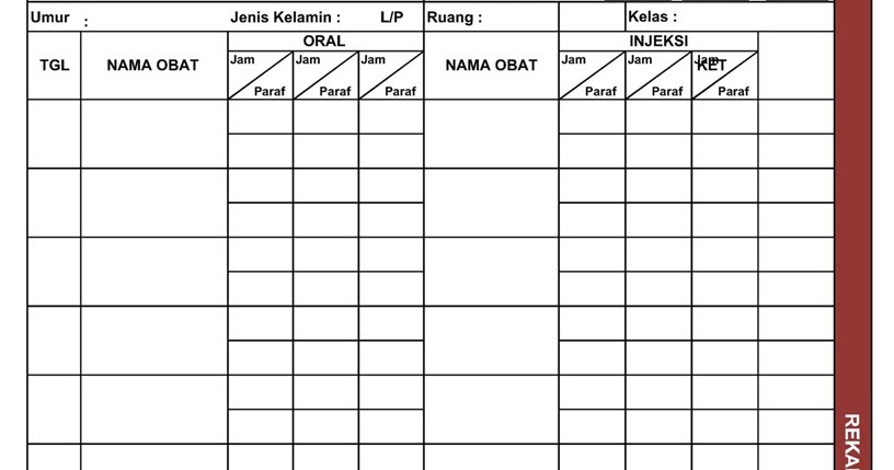 CONTOH REKAM MEDIS : REKAMAN PEMBERIAN OBAT