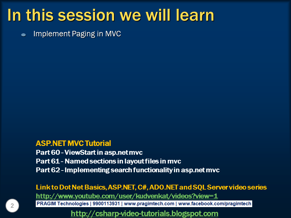 Sql Server Net And C Video Tutorial Part 63 Implement Paging In Mvc