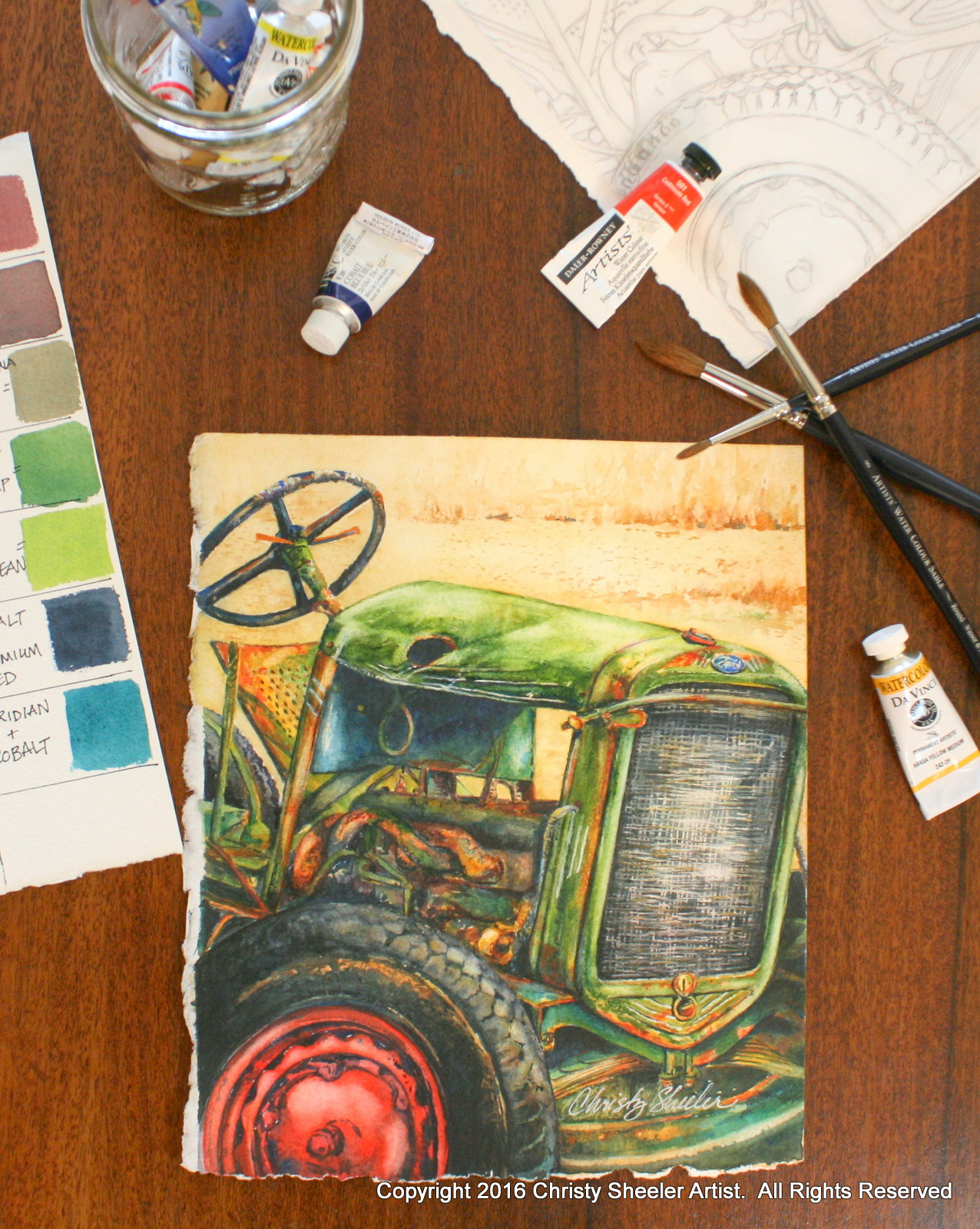 She Must Make Art : The Vintage Tractor in Watercolor