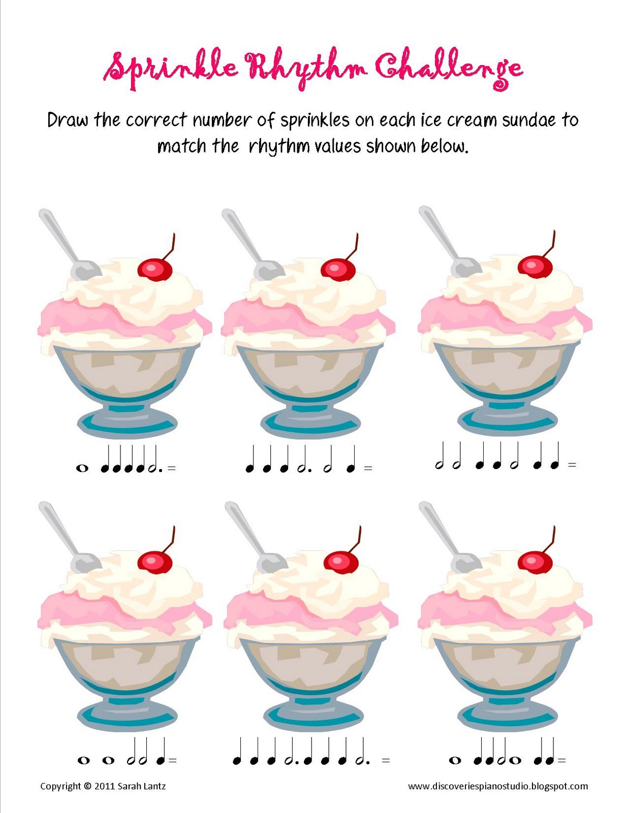 Discoveries Piano Studio: Sprinkle Rhythm Challenge Worksheet