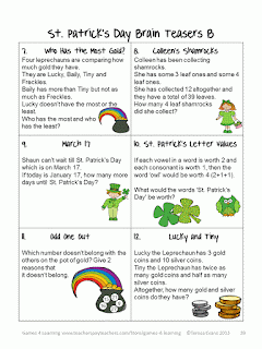 Fun Games 4 Learning: St. Patrick's Day Math Freebies