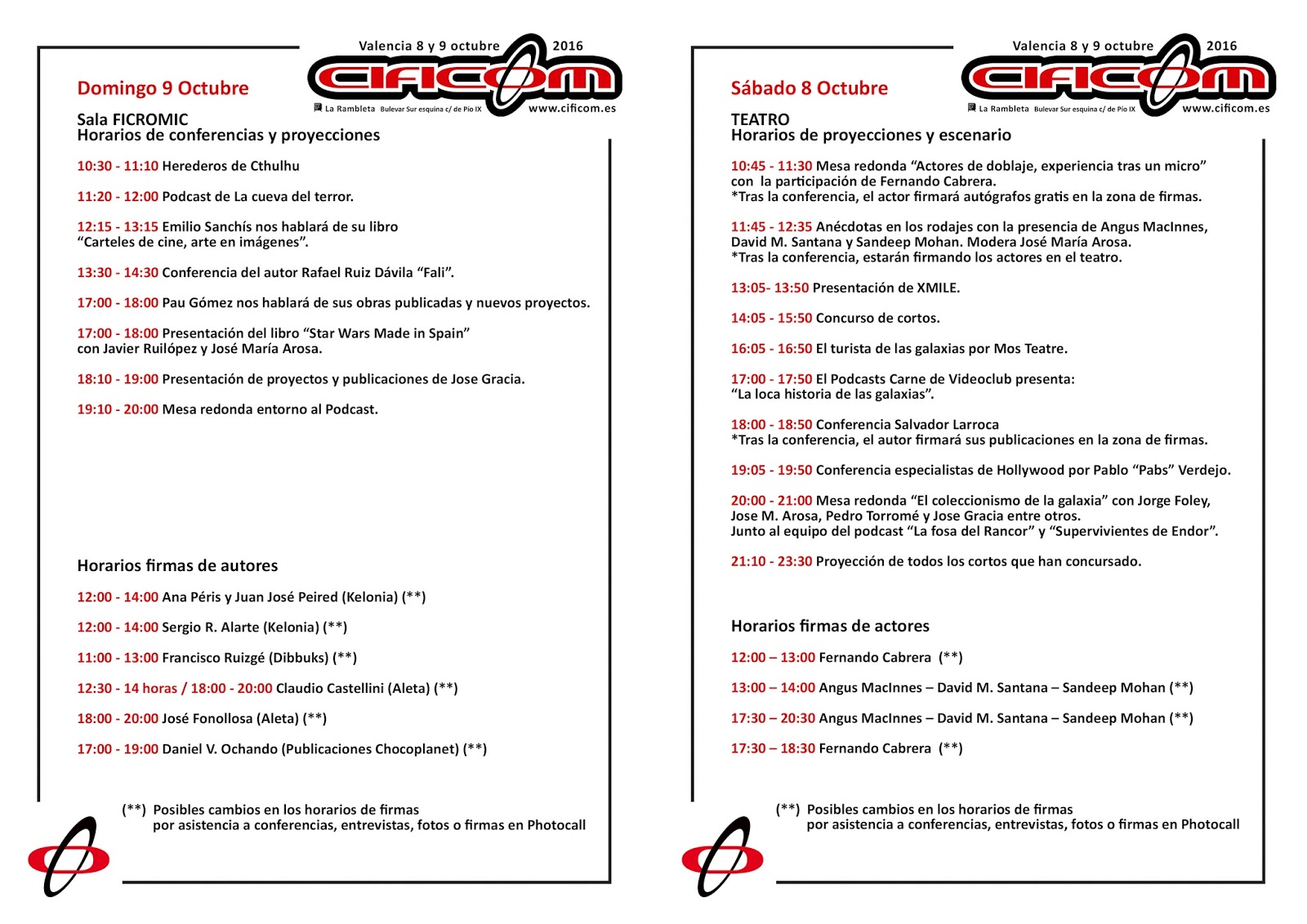 Horarios Y Actos Cificom 2016 Dias 8 Y 9 De Octubre Valencia