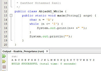 Cara menampilkan huruf abjad A Sampai Z pada Pemrograman Java - Ksatria ...