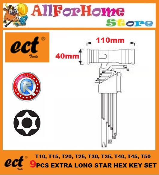 ALL FOR HOME STORE: T10-T50 X 9Pcs ECT E/L Arm Torx / Star Hex Key Set