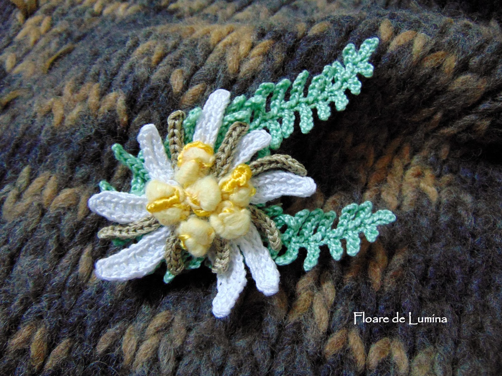 Floare de Lumina: Brosa crosetata cu flori / Brosa cu floare de colt ...