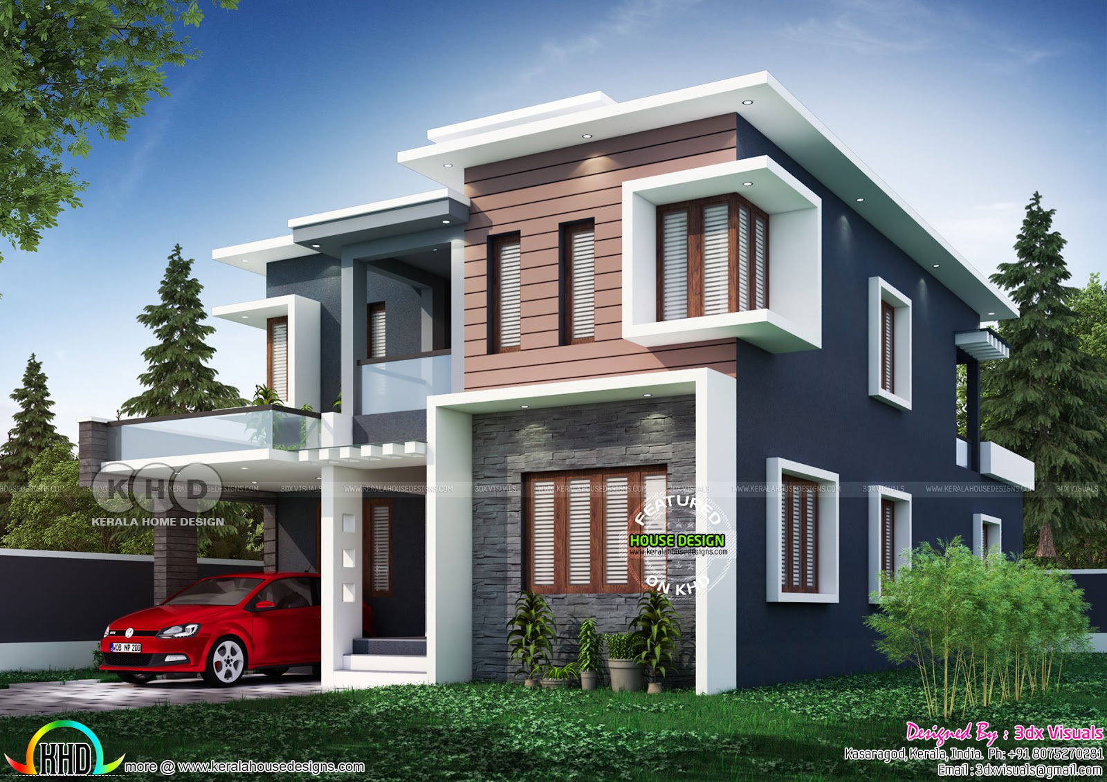 Left and right view of 2000 sq-ft with 5 bedrooms - Kerala Home Design ...