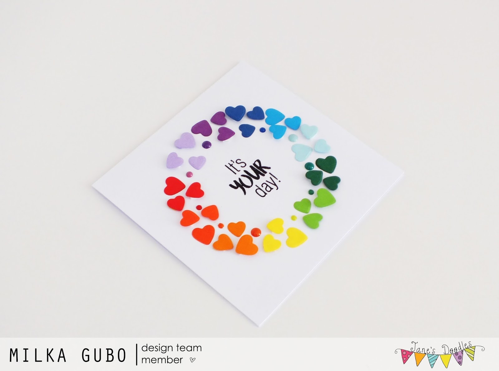 Crafty Milka: Rainbow Hearts Wreath Card (Jane's Doodles DT Spotlight ...