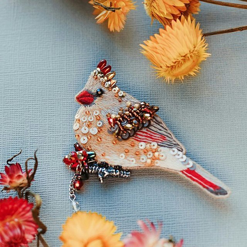 My Owl Barn: Hand-Embroidered Bird Brooches Adorned With Beads