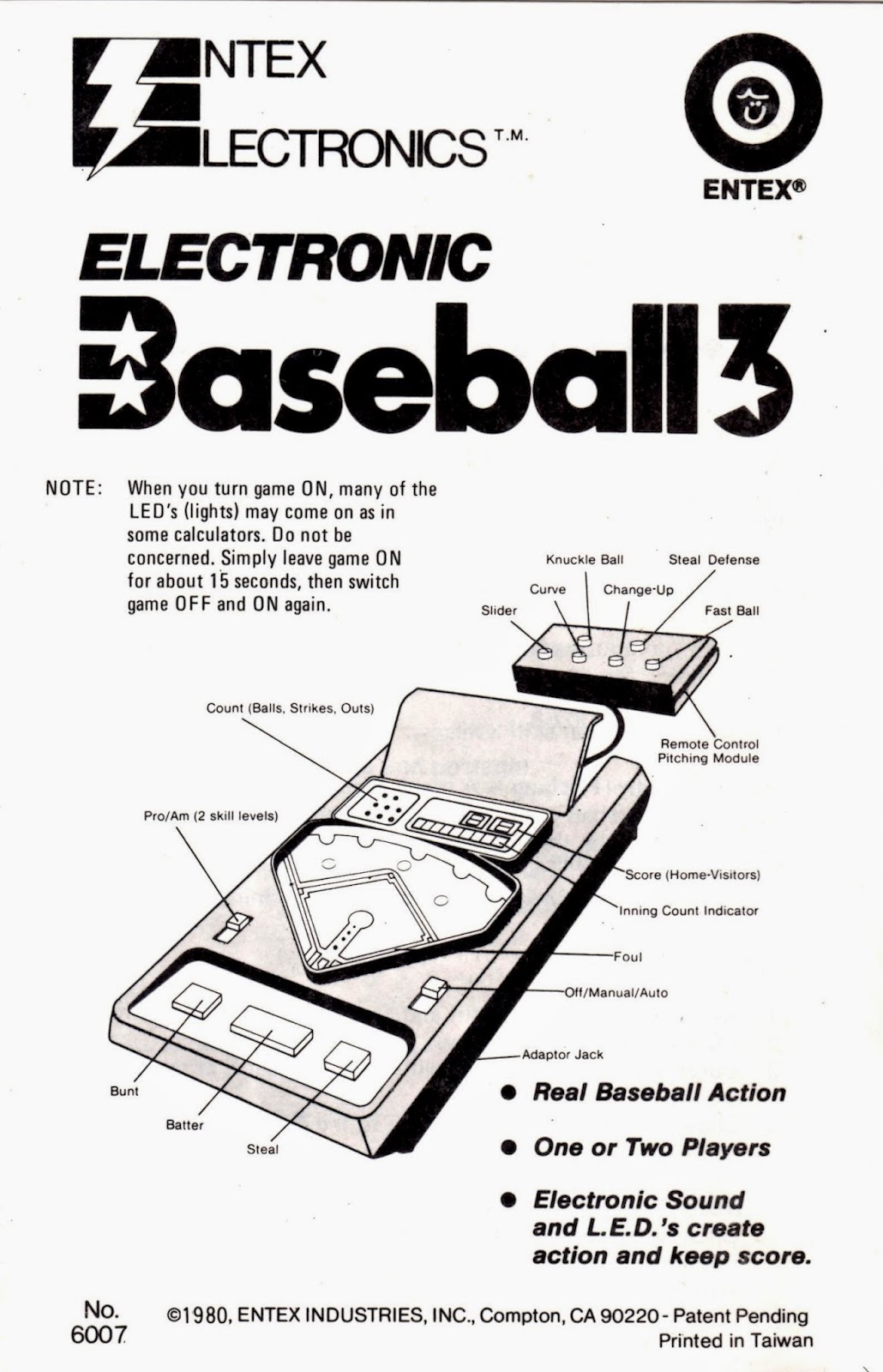 Electronic Baseball : Entex - Baseball 3
