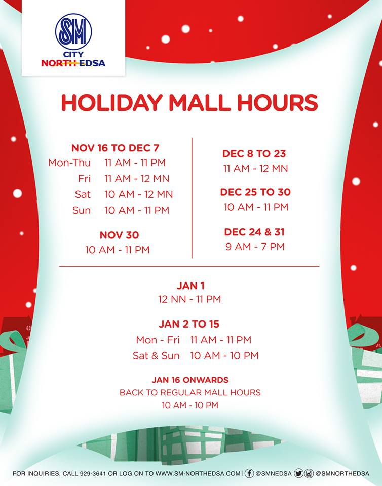 Manila Shopper: Holiday 2017 Schedule of Malls, Supermarkets, & Theme Parks