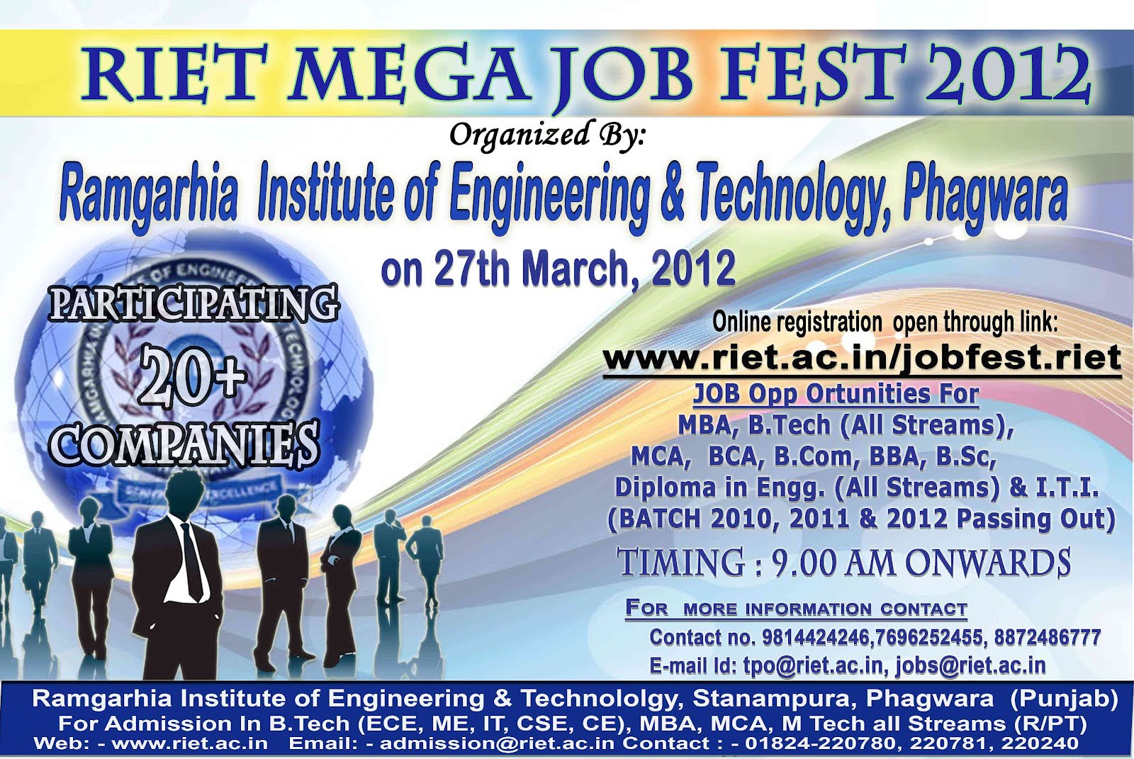 PLACEMENT INFO: Mega Job Fest at RIET, Phagwara on 27th March'12