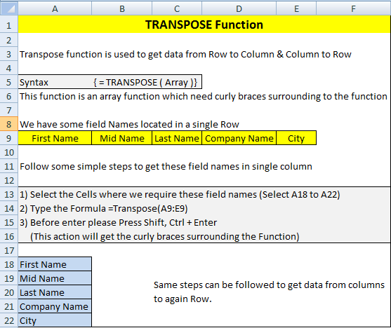 Excel Champs: TRANSPOSE Function - Microsoft Excel 2007