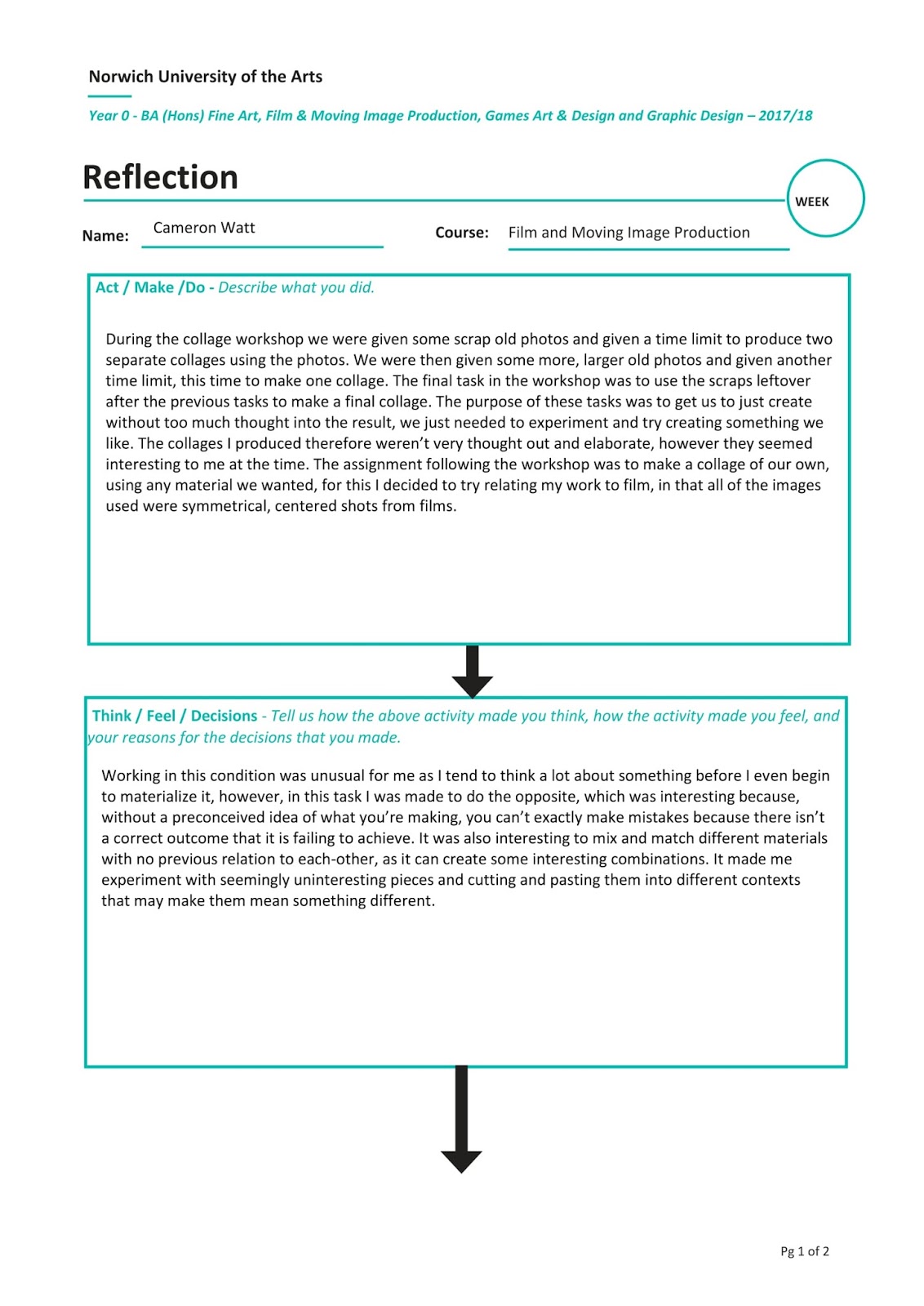 Research and Development 1 Reflective Sheets