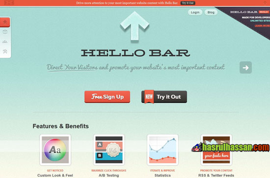 Widget Hello Bar Untuk Hebahan dan Pengiklanan